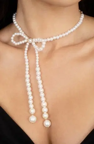 Ettika Faux Pearl Bow Choker Necklace
