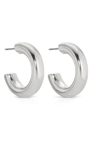 Ettika Small Thick Hoop Earrings - Rhodium
