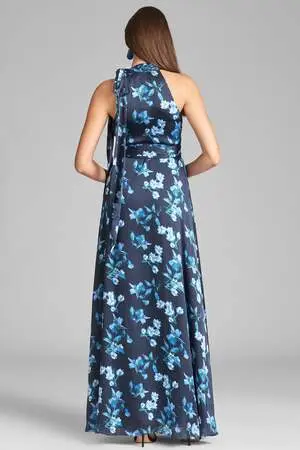 Sachin & Babi Kayla Printed Gown With Tie Neck