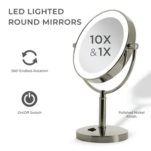ZADRO Laguna Lighted Makeup Mirror With 10x/1x Magnifications - Polished Nickel