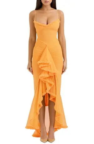 House Of Cb Gabbi Ruffle Mesh High-low Cocktail Dress - Yellow