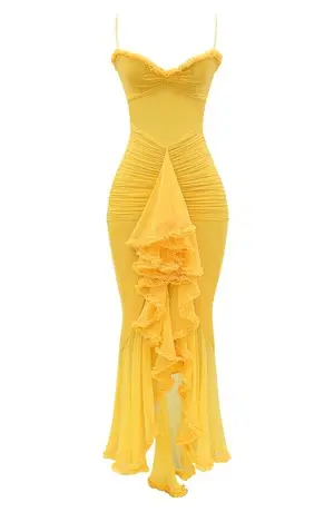 House Of Cb Gabbi Ruffle Mesh High-low Cocktail Dress - Yellow