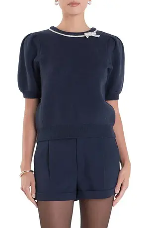 English Factory Crystal-embellished Bow Sweater - Navy