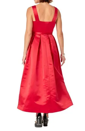 English Factory Pleated Belted Midi Dress - Red