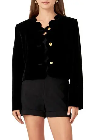 English Factory Velvet Scallop Jacket - Black
