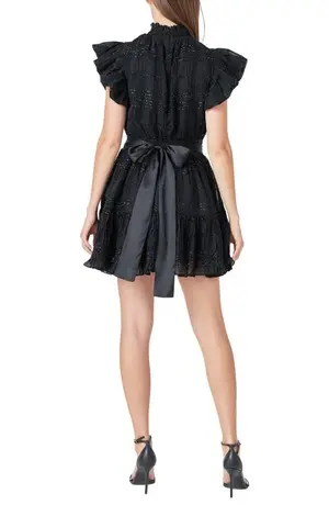 Endless Rose Metallic Ruffle Smocked Chiffon Mini Dress