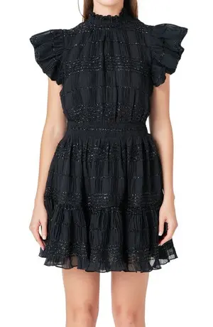 Endless Rose Metallic Ruffle Smocked Chiffon Mini Dress