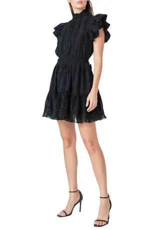 Endless Rose Metallic Ruffle Smocked Chiffon Mini Dress