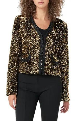 Endless Rose Sequin Padded Shoulder Jacket - Gold