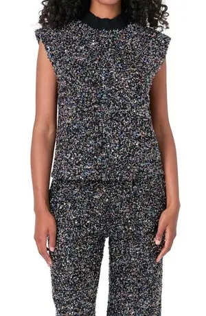 Endless Rose Cap Sleeve Bouclé Tweed Top