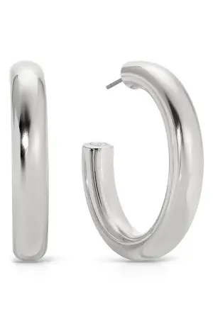 Ettika Medium Thick Hoop Earrings - Rhodium
