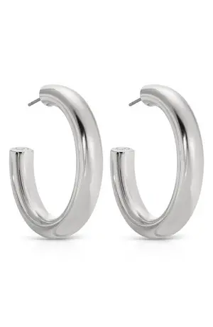 Ettika Medium Thick Hoop Earrings - Rhodium
