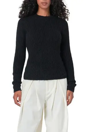 Endless Rose Ribbed Crewneck Pullover - Black