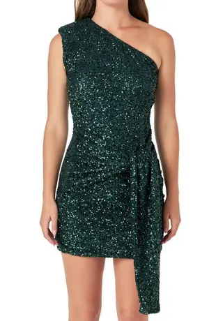 Endless Rose Sequin Draped One-shoulder Minidress
