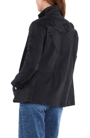 BILLY T Butterfly Embroidered Cotton Blend Jacket - Almost Black