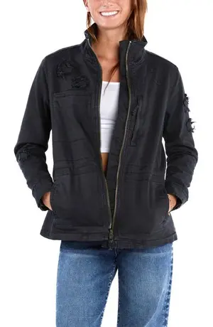 BILLY T Butterfly Embroidered Cotton Blend Jacket - Almost Black