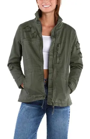 BILLY T Butterfly Embroidered Cotton Blend Jacket - Army
