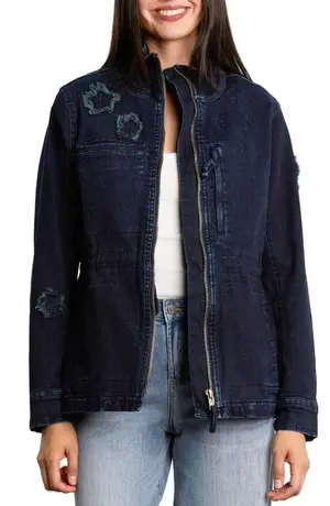 BILLY T Butterfly Embroidered Cotton Blend Jacket - Denim