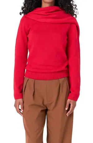 Endless Rose Scarf Detail Crewneck Sweater
