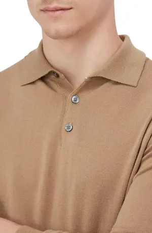 Bugatchi Merino Wool Polo Sweater - Camel