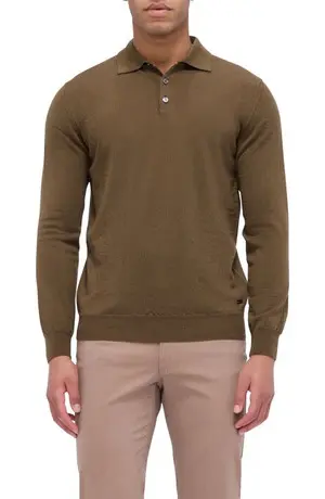 Bugatchi Merino Wool Polo Sweater Moss