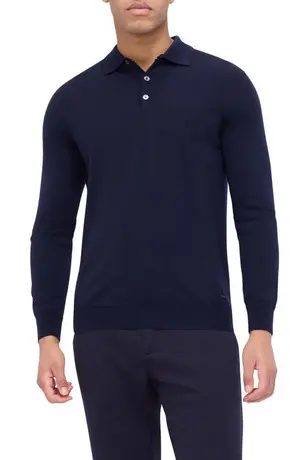 Bugatchi Merino Wool Polo Sweater Navy