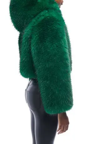 Azalea Wang Gemini Faux Fur Hooded Jacket In Green - 46% Off