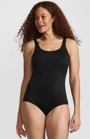 LANDS' END D-cup Tugless Low Leg One Piece Swimsuit - Black