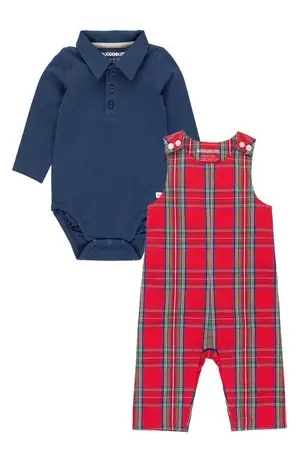 RUGGEDBUTTS Bodysuit Polo & Plaid Overalls Set