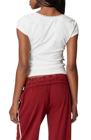 EDIKTED Priscilla Lace Trim T-shirt - White