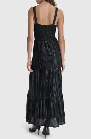 Dkny Foil Plissé Sleeveless Maxi Dress - Black
