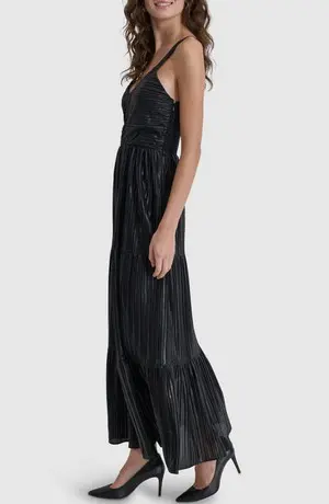 Dkny Foil Plissé Sleeveless Maxi Dress - Black