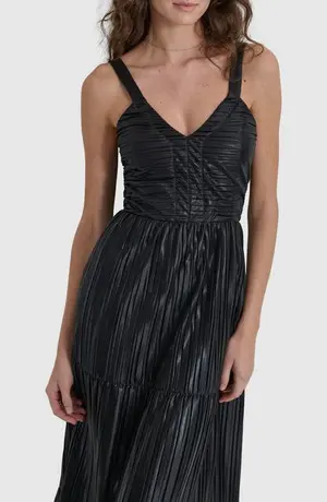 Dkny Foil Plissé Sleeveless Maxi Dress - Black