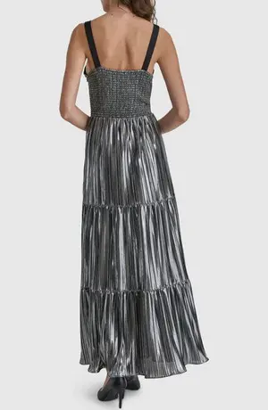 Dkny Foil Plissé Sleeveless Maxi Dress