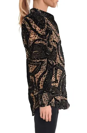CIEBON Sadie Mixed Print Burnout Velvet Button-up Shirt
