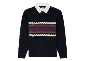 Aimé Leon Dore Basketweave Knit Rugby Navy