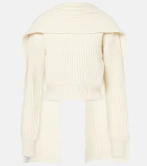 Erdem Cropped Wool And Cashmere Sweater With Scarf - White