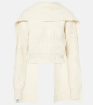 Erdem Cropped Wool And Cashmere Sweater With Scarf - White