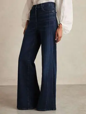 REISS Heather Stretch-cotton Wide-leg Jeans - Dark Blue