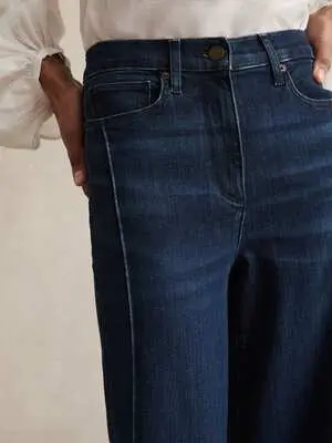 REISS Heather Stretch-cotton Wide-leg Jeans - Dark Blue