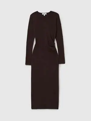 REISS Sloane Petite Wool Ruche Detail Midi Dress