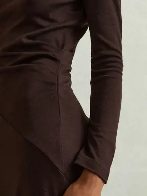 REISS Sloane Petite Wool Ruche Detail Midi Dress