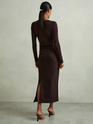 REISS Sloane Petite Wool Ruche Detail Midi Dress