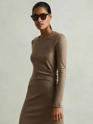 REISS Sloane Wool Midi Dress - Camel