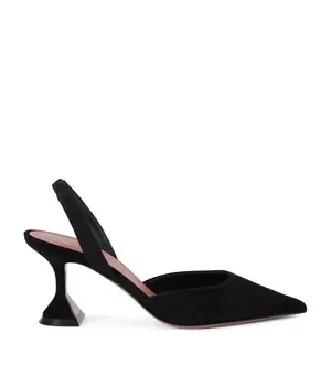 Amina Muaddi Suede Holli Slingback Pumps 70 - Black