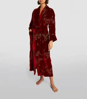 DANIEL HANSON Embroidered Velvet Robe - Red