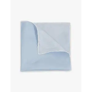 REISS Ceremony Contrast-piping Silk Pocket Square - Light Blue