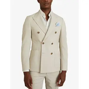 REISS Ceremony Contrast-piping Silk Pocket Square - Light Blue