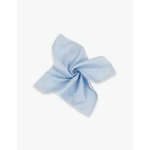 REISS Ceremony Contrast-piping Silk Pocket Square - Light Blue