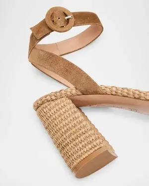 GIANVITO ROSSI Suede And Raffia Espadrille Sandals - Camel